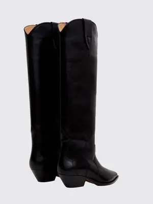 Isabel Marant Étoile Denvee Knee-high Western Boots In Smooth Calfskin Leather - Black