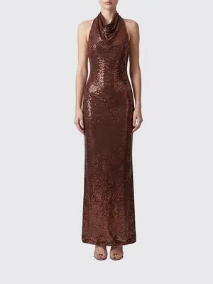 SELF-PORTRAIT Rhinestone-embellished Halterneck Long Evening Gown - Brown