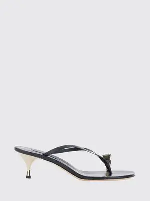 Casadei Calfskin Thong Sandals With Crystals And Stiletto Heel - Black