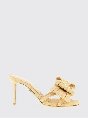 MACH&MACH Le Cadeau Bow Braided Raffia Mules - Beige