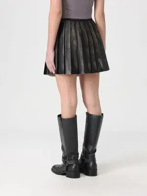 DIESEL® Faux Leather Pleated Mini Skirt With Rhinestone Embellishments - Black