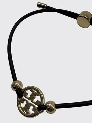 Tory Burch Brass And Bracelet With Double T Logo And Crystal Accent - Leather