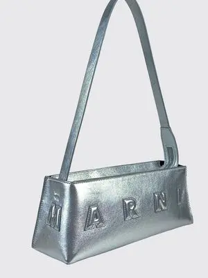 Marni Museo Laminated Leather Shoulder Bag In With Embossed Logo