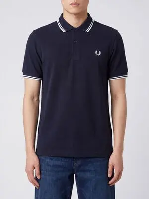 Fred Perry Cotton Polo Shirt With Contrast Tipping And Embroidered Logo - Blue