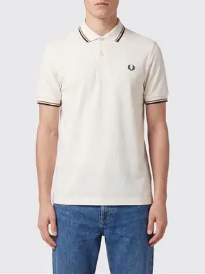Fred Perry Cotton Polo Shirt With Contrast Tipping And Embroidered Logo Ivory