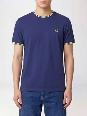 Fred Perry Slim Fit Cotton T-shirt With Contrast Trims And Embroidered Logo - Blue 1