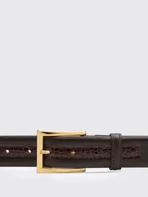 BILLIONAIRE Leather Belt With Crocodile Print Details - Brown