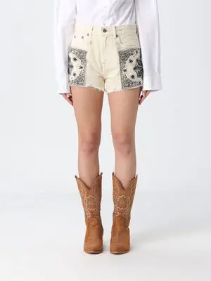 R13 Printed Cotton Denim Shorts - Beige