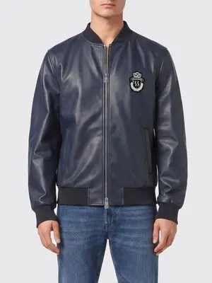 BILLIONAIRE Nappa Bomber Jacket With Emblem - Blue