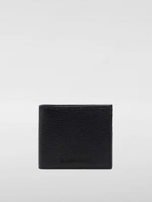 Emporio Armani Pebbled Leather Horizontal Bifold Wallet With Applied Logo - Black