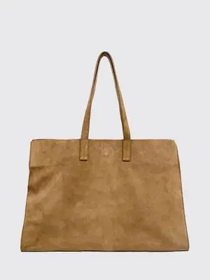 Gimaguas Large Leather Shopping Bag With Double Handle And Lettering Logo - Camel