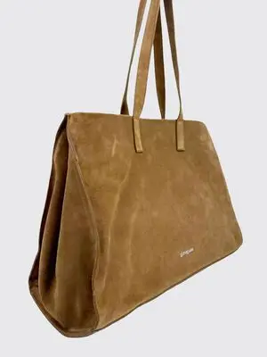 Gimaguas Large Leather Shopping Bag With Double Handle And Lettering Logo - Camel