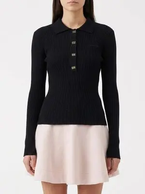 GANNI Knitted Wool Polo Shirt - Black