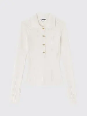 GANNI Knitted Wool Polo Shirt - Ivory