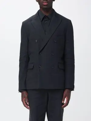 PAOLO PECORA Linen And Viscose Double-breasted Blazer - Black