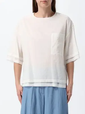 TELA Crewneck Short-sleeved Blouse With Dropped Shoulders And A Patch Pocket - White