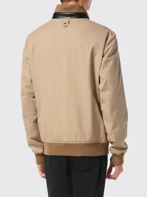 BILLIONAIRE Cotton Bomber Jacket With Python Leather Inserts - Beige