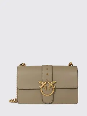 Pinko Leather Crossbody Bag With Bird Clasp - Grey