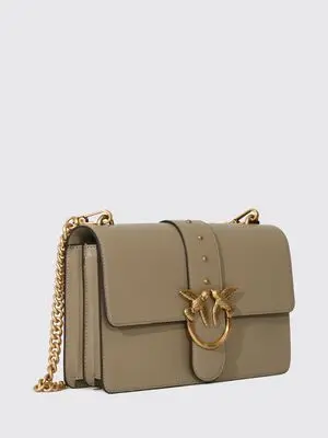 Pinko Leather Crossbody Bag With Bird Clasp - Grey