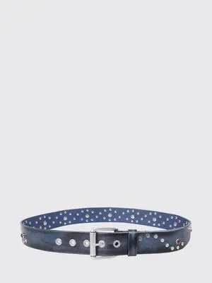 Our Legacy Leather Belt With Metal Eyelets And Abstract Embroidery - Black