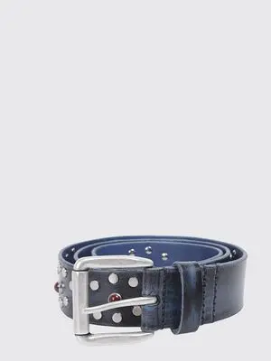 Our Legacy Leather Belt With Metal Eyelets And Abstract Embroidery