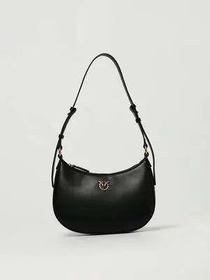 Pinko Love Bag Half Moon Simply Smooth Calf Leather Shoulder Bag - Black