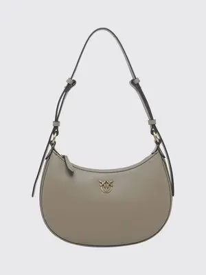 Pinko Love Bag Half Moon Simply Smooth Calf Leather Shoulder Bag - Grey
