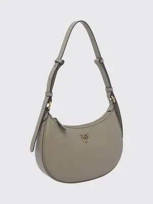 Pinko Love Bag Half Moon Simply Smooth Calf Leather Shoulder Bag - Grey