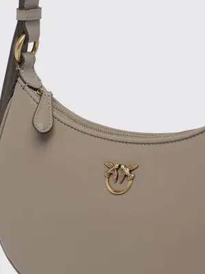 Pinko Love Bag Half Moon Simply Smooth Calf Leather Shoulder Bag - Grey