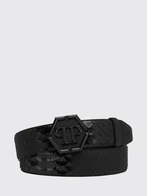 Philipp Plein Python Print Leather Belt - Black