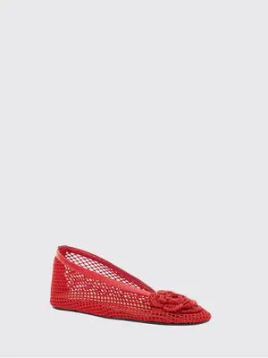 GANNI Perforated Cotton Ballet Flats With Floral Appliqu - Red
