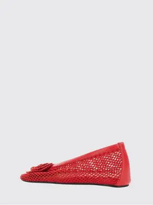 GANNI Perforated Cotton Ballet Flats With Floral Appliqu - Red