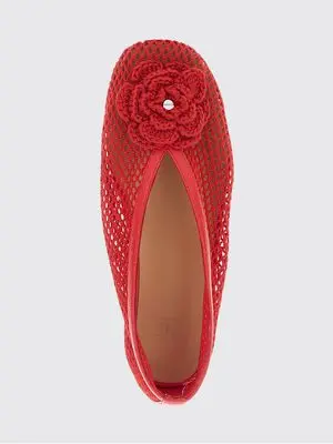 GANNI Perforated Cotton Ballet Flats With Floral Appliqu - Red