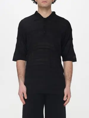LANEUS Cotton Knit Polo Shirt - Black