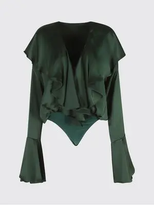 Norma Kamali Ruffled Satin Bodysuit Blouse