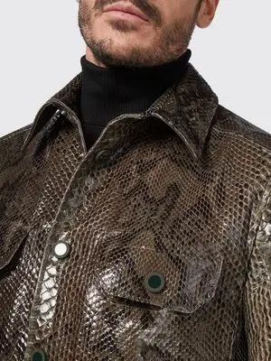 BILLIONAIRE Python Print Leather Shirt