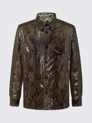BILLIONAIRE Python Print Leather Shirt