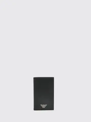 Emporio Armani Saffiano Faux Leather Card Holder - Black