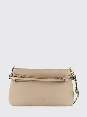 Pinko Embroidered Leather Shoulder Bag With Studs And Love Birds Logo - Beige