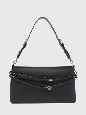 Pinko Embroidered Leather Shoulder Bag With Studs And Love Birds Logo - Brown