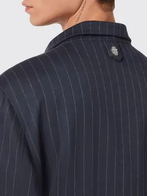 BILLIONAIRE Pinstriped Polyester Bomber Jacket