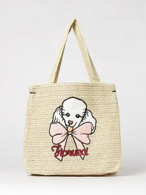 Fiorucci Poodle Raffia Bag With Poodle Embroidery - Beige