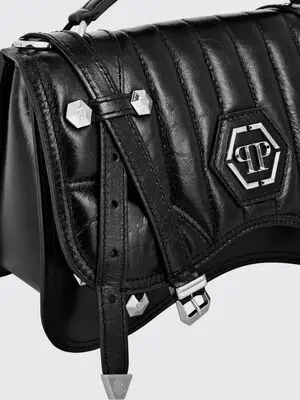 Philipp Plein Matelassé Leather Handbag With Hexagon Logo And Studs