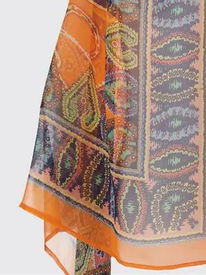 Etro Long Sheer Silk Vest With Ethnic Print And Asymmetrical Hem