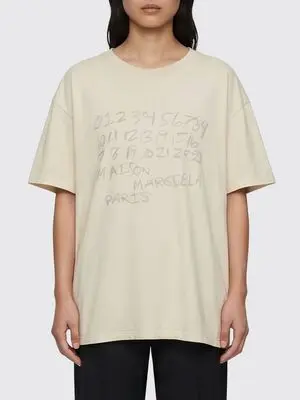 MAISON MARGIELA Cotton Crewneck T-shirt With Numeric Logo - Beige