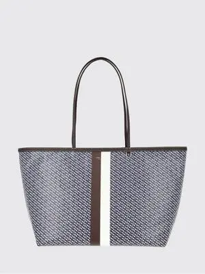 Tory Burch Monogram Tote Bag In Coated Cotton - Blue