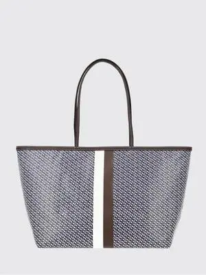 Tory Burch Monogram Tote Bag In Coated Cotton - Blue