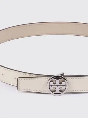Tory Burch Miller Leather Belt With Double T Logo - White