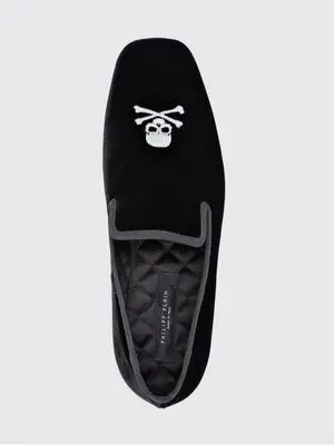 Philipp Plein Velvet Loafers With Embroidered Skull - Black