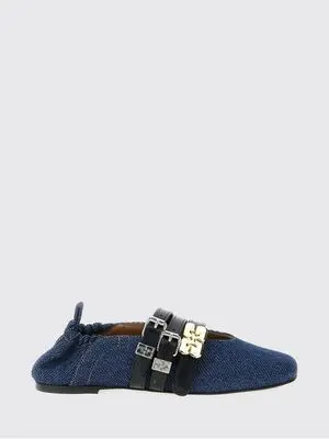 GANNI Sue Triple Ballerina In Organic Cotton Denim - Blue
